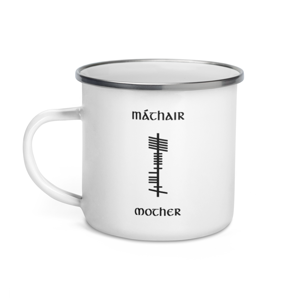 Ogham Enamel Mug "Máthair–Mother" - The White Cat and the Monk - Pangur ...