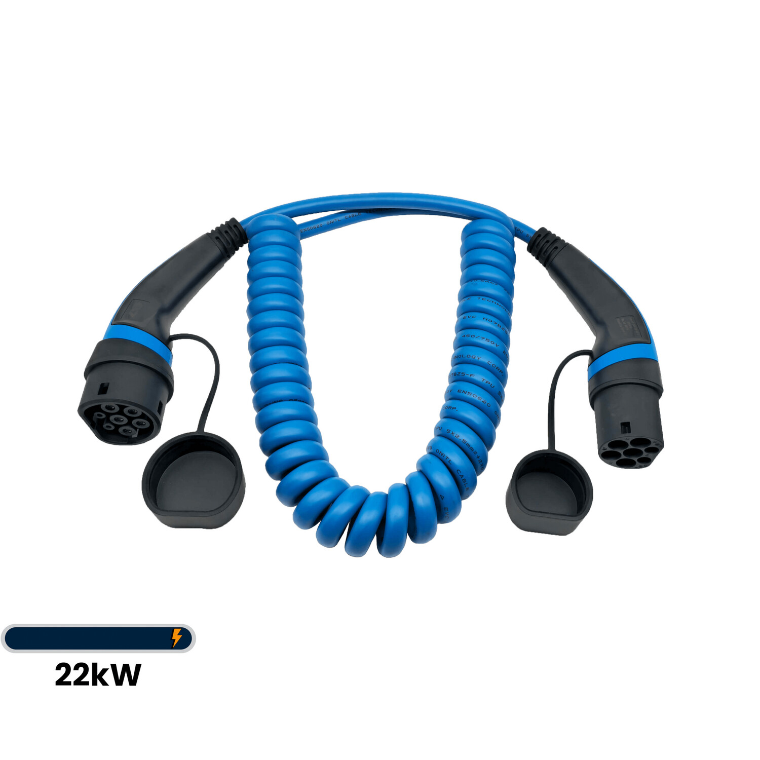 WIRELOAD | E-Auto Ladekabel - Spiralisiert | 32A 22kW 3Phasig | Typ2 ...