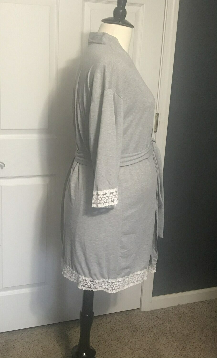 Solid Lace Trimmed Wrap Around Robe