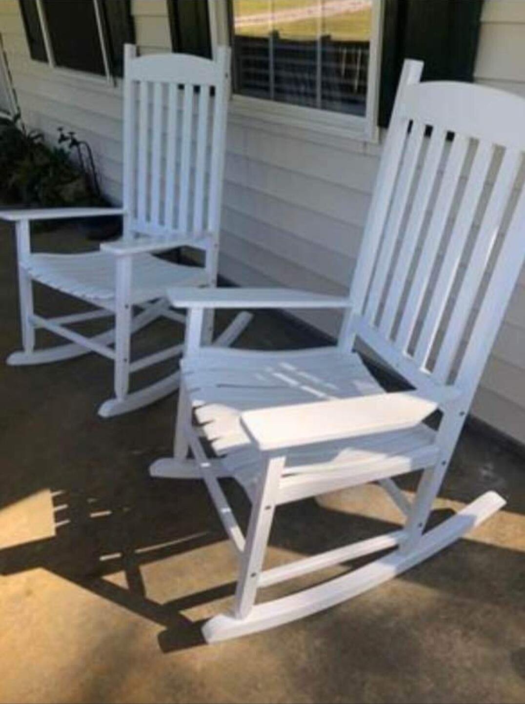 2 White Rocking Chairs, Outdoor, Porch, Wooden, Comfortable Seat ...