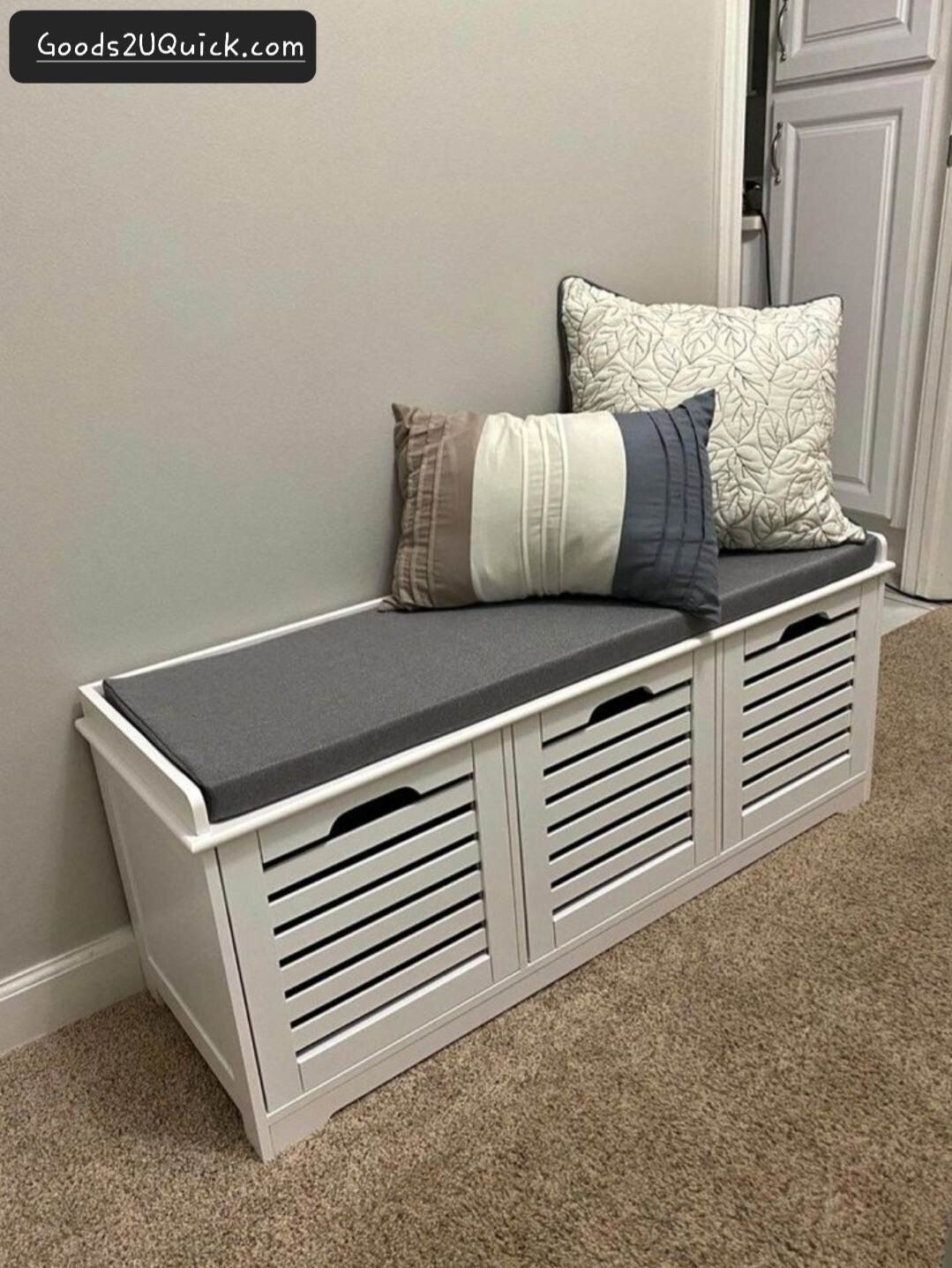 White Storage Bench with 3 Drawers & Padded Seat Cushion, Hallway Bench