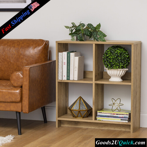 Storage Cube 4 Shelf Bookcase Wooden Display Unit Organizer - Light Brown