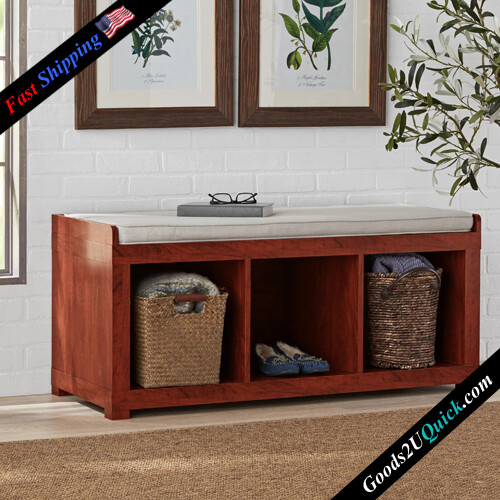 Stylish 3-Cube Storage Bench With Seating - Mahogany