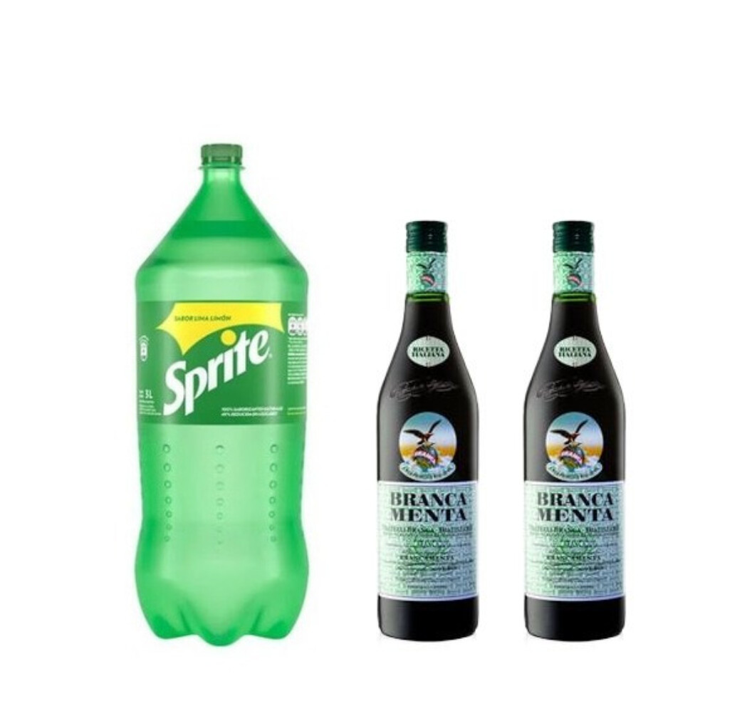 Combo 2 Fernet Branca Menta 750 ml + 1 Sprite 3 Litros