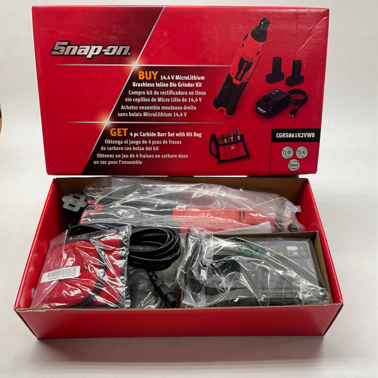 Snap On 14.4 Brushless Inline Die Grinder Kit + 4pc Carbide Burr Set ...