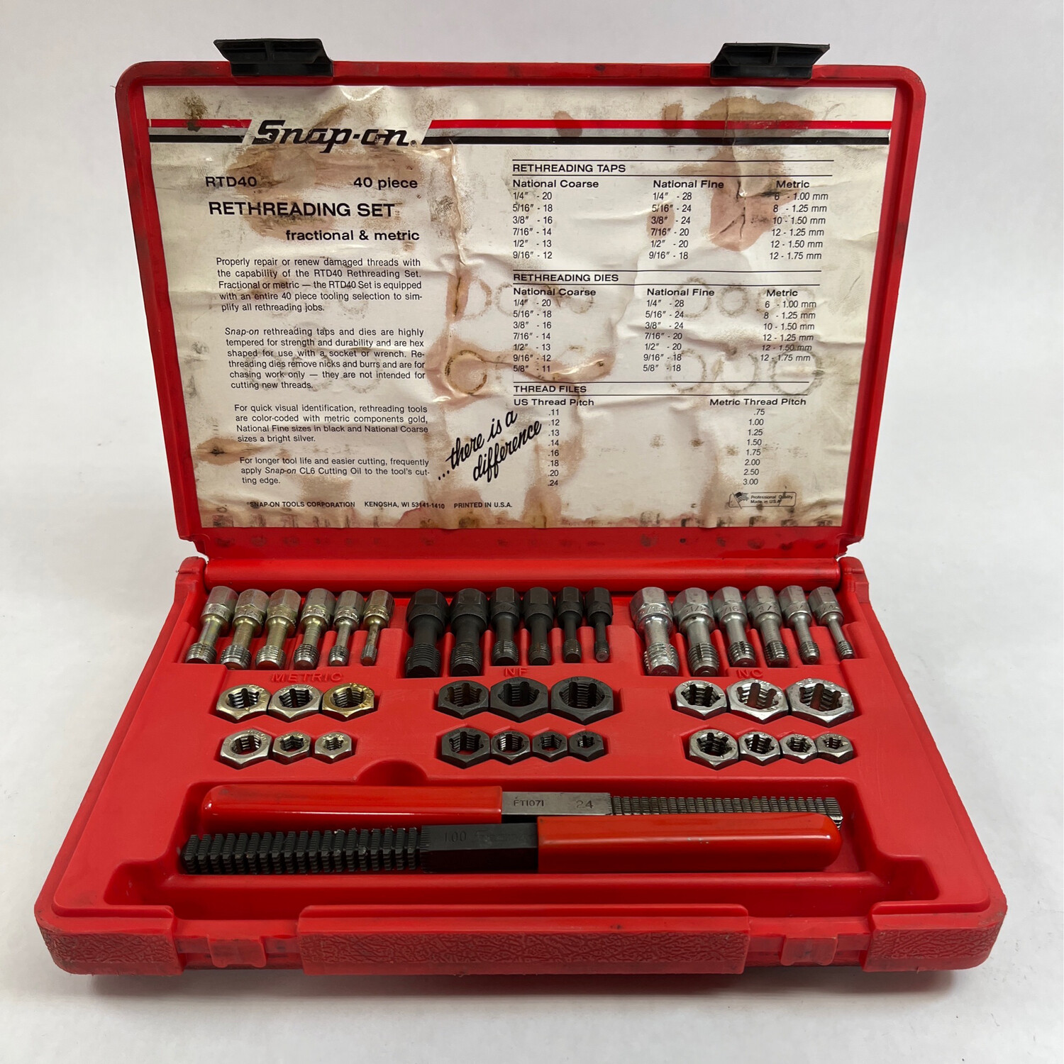Snap On 40 Pc. Fractional/Metric Rethreading Set, RTD40 - Shop - Tool ...