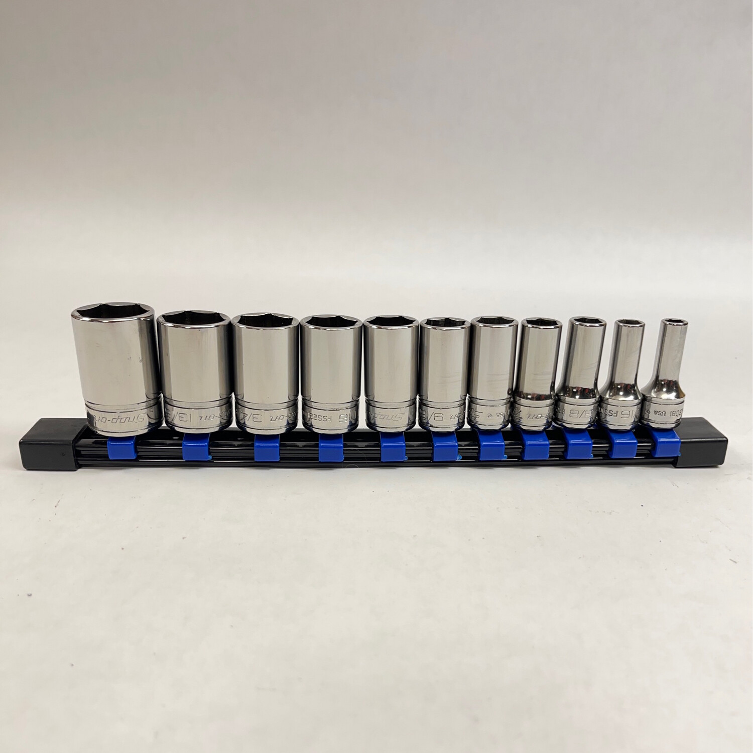 Snap On 11 Pc. 3/8" Drive 6-Point SAE Flank Drive Semi-Deep Socket Set ...