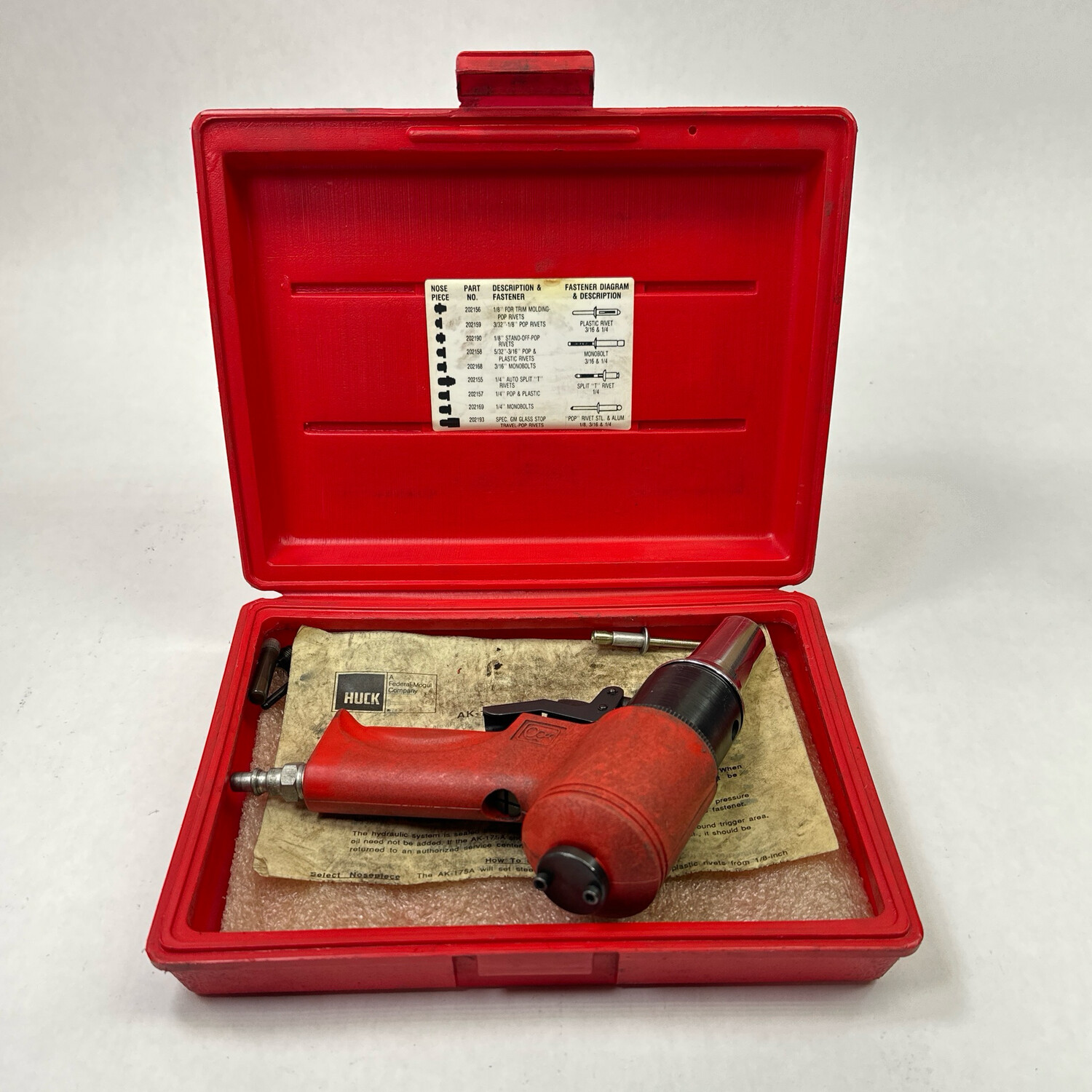 Huck Air Powered Riveter W/ 5 Nose Pieces , AK-175A - Shop - Tool Swapper