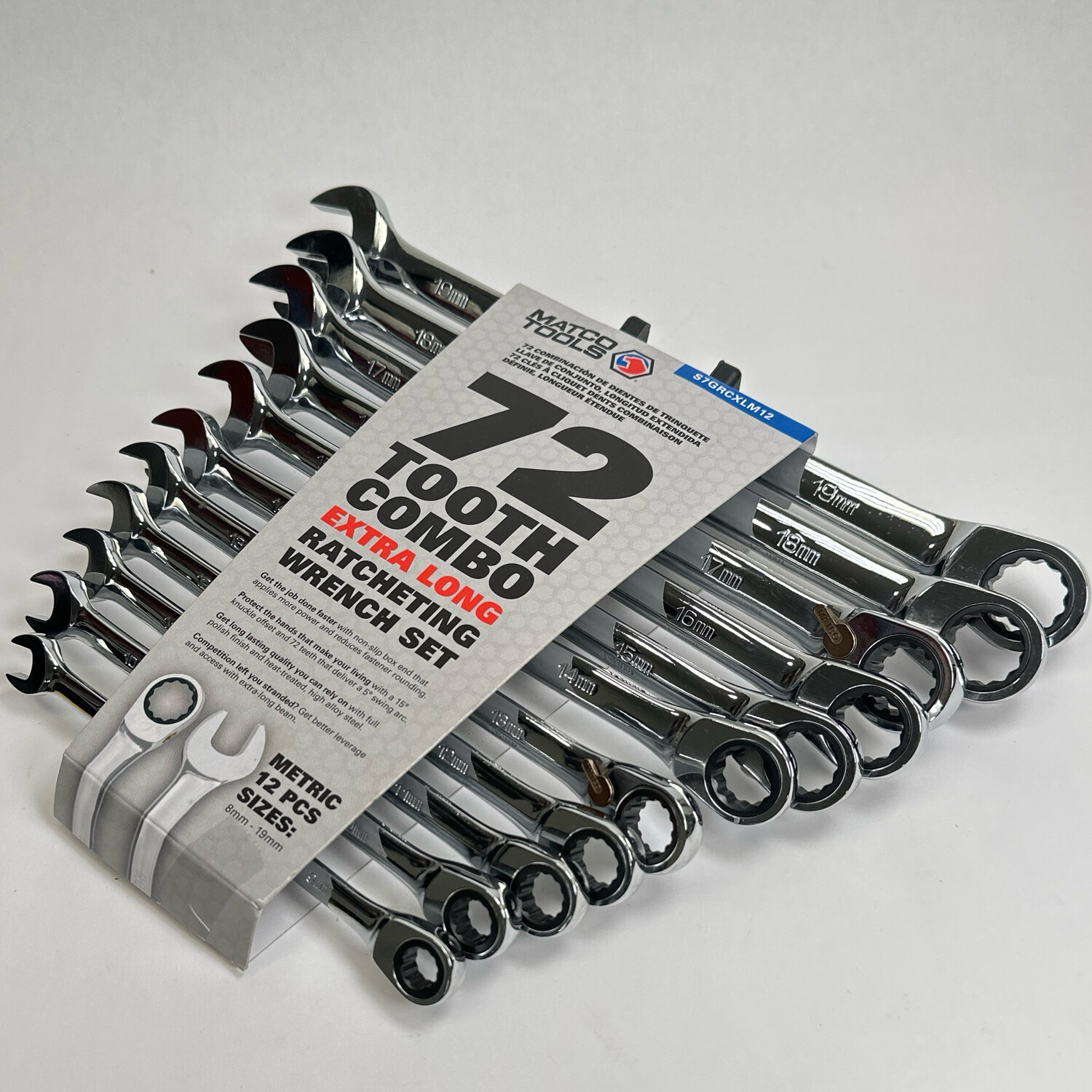 Matco 12pc Metric 72 Tooth Combo Extra Long Ratcheting Wrench Set ...