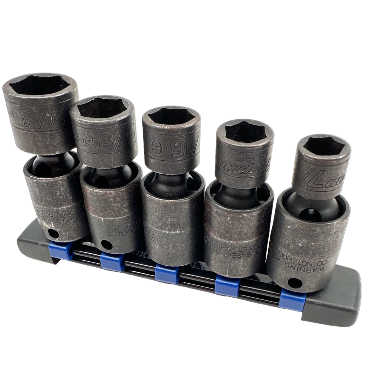 Snap On 5 pc 3/8" Drive 6-Point SAE Flank Drive® Shallow Impact Swivel Socket Set (7/16-3/4 ...