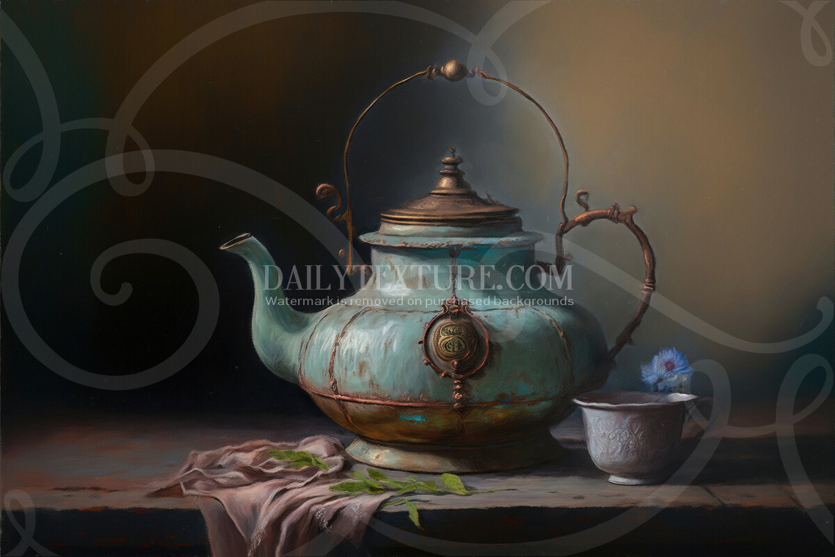 Tea Kettle Still Life Painted Background