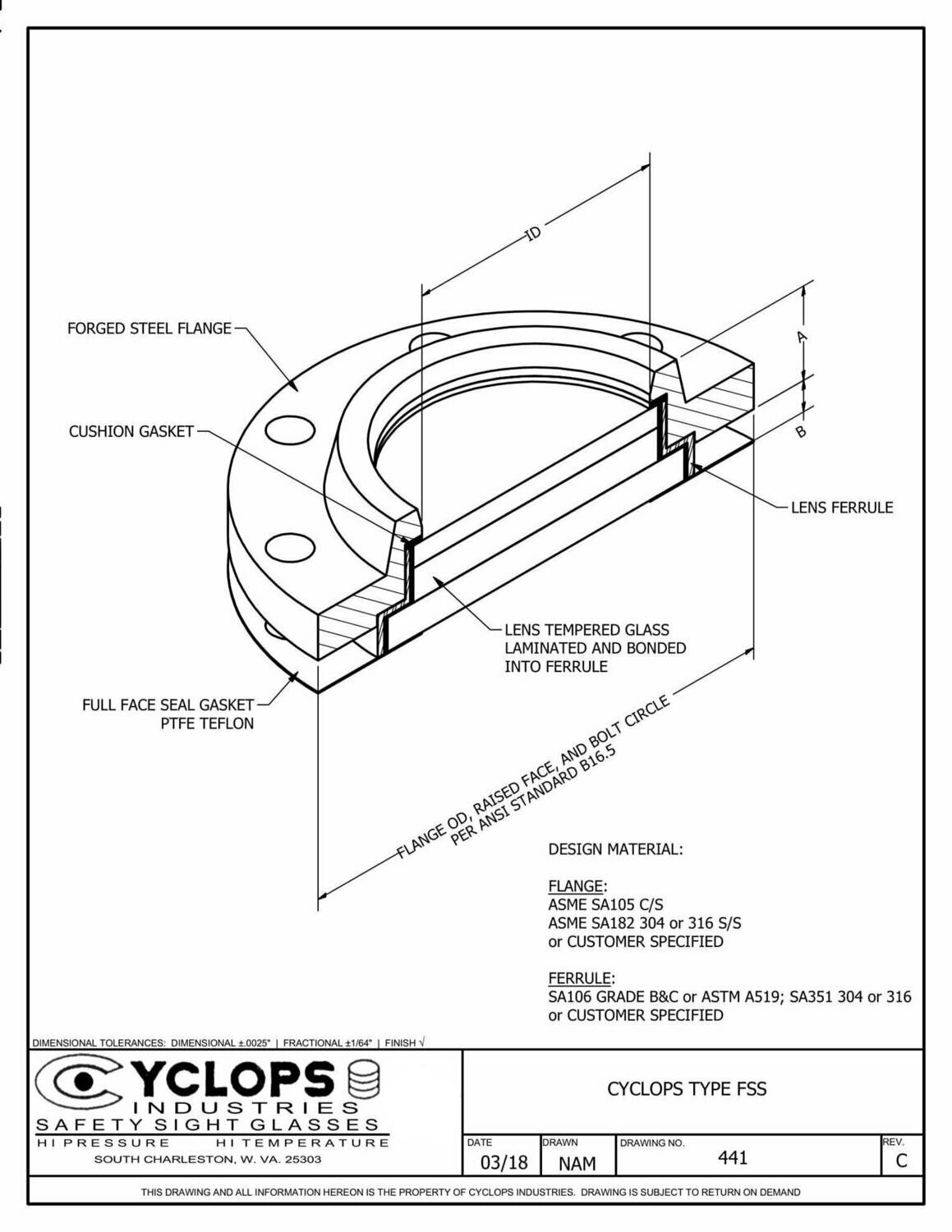 Type F-SS Flange Mounted Sight Glass