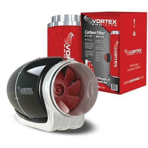 Combo Vortex S-600 340 CFM 6" Inline Fan + Pro-Lite Filter 6" x 16" 400 ...