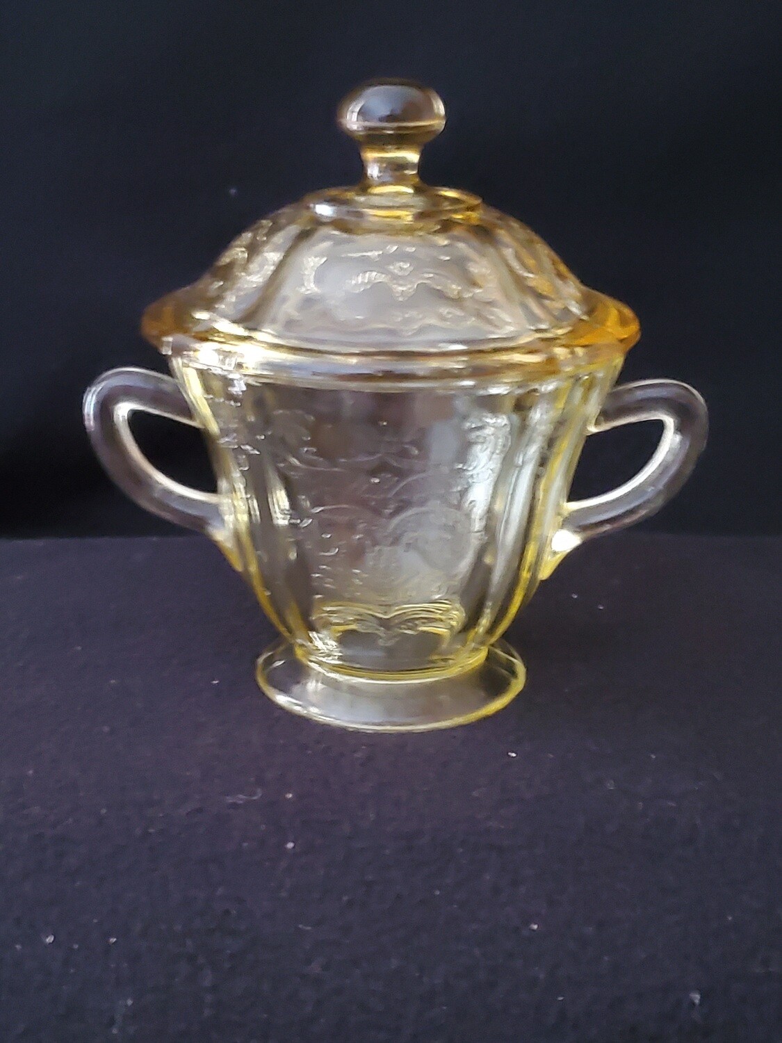 Vintage Amber Yellow Depression Glass, Sugar With Lid, Madrid Pattern ...