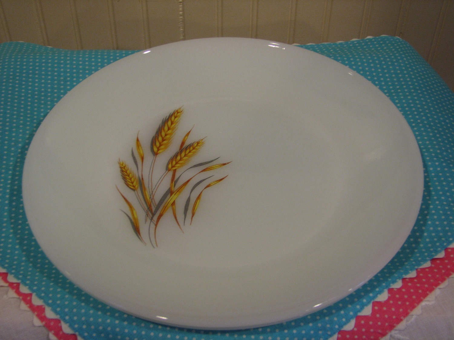Vintage Fire King, 2 - Dinner Plates, Wheat Pattern, Milk Glass 10"
