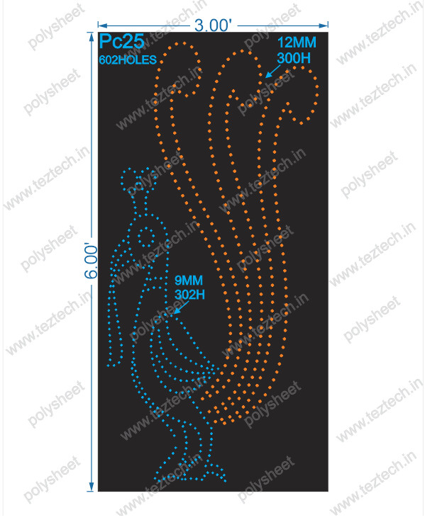 PC25 PEACOCK POLYSHEET 6X3 FEET 602 HOLES