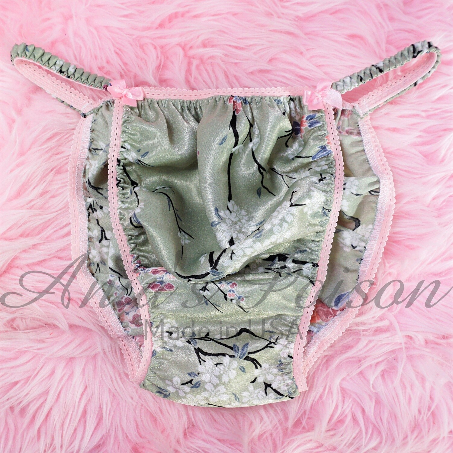 Satin Asian Print Green So Soft Panties In Anias Poison Cut Sissy