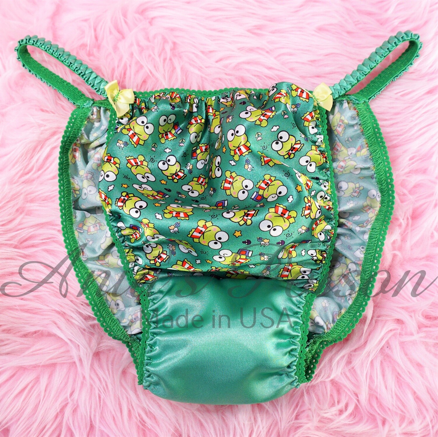 Satin Panties Anias Poison Cut Sissy Mens Satin Green Frog Shiny