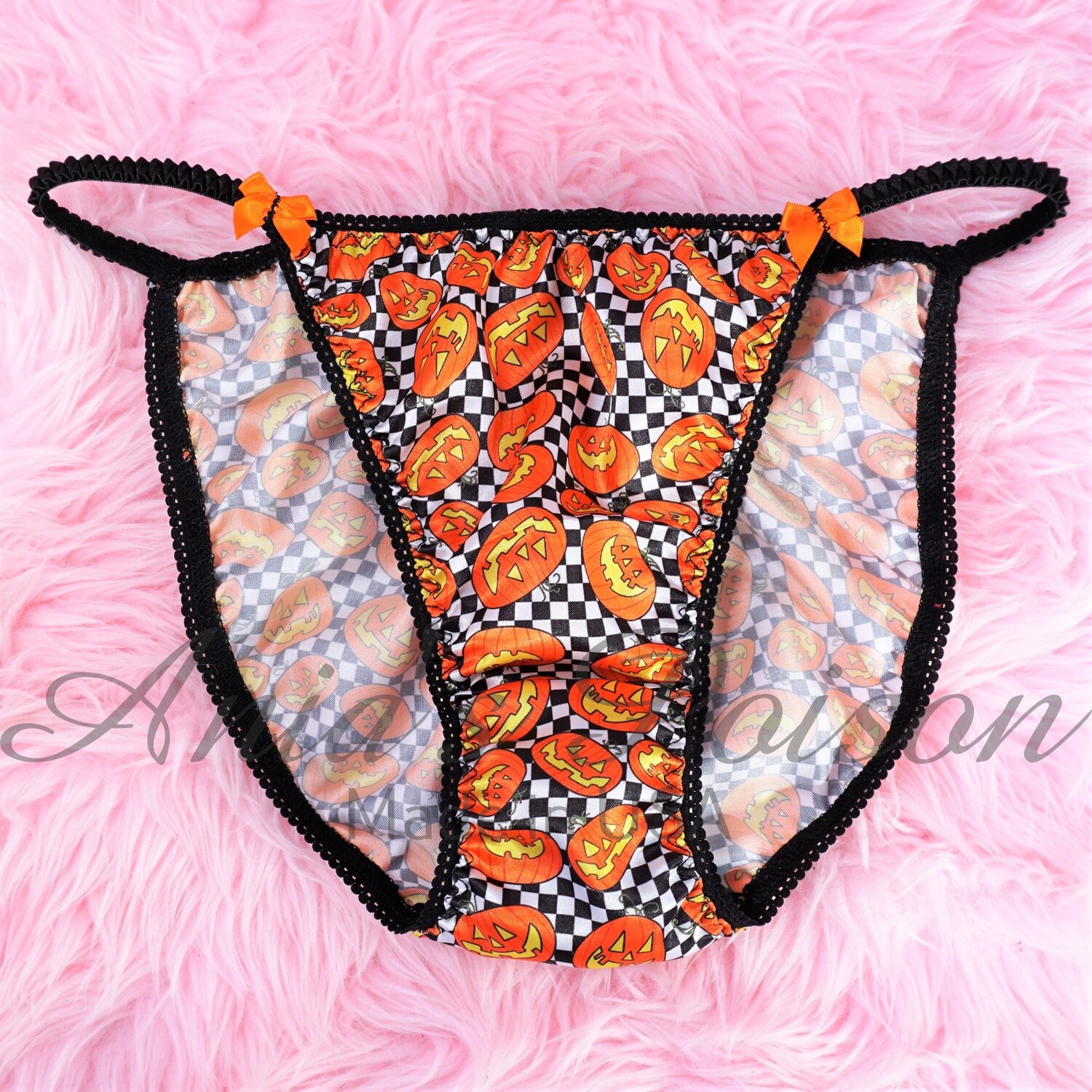 Halloween Lace Duchess Classic 80s Cut Checkered Pumpkins Satin Wet
