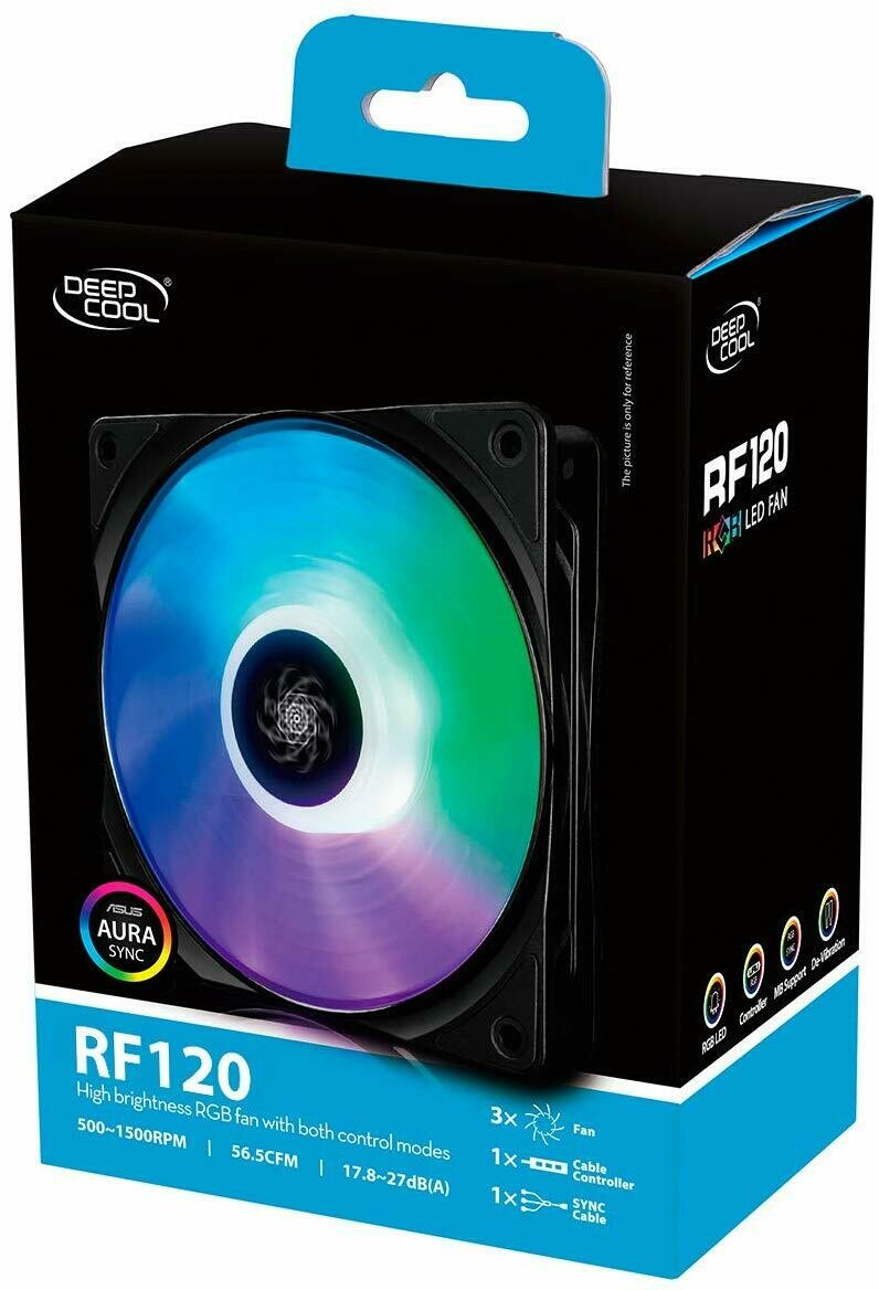 DEEPCOOL RF120 3in1 3X120mm RGB LED PWM Fans with Fan Hub and Extension ...