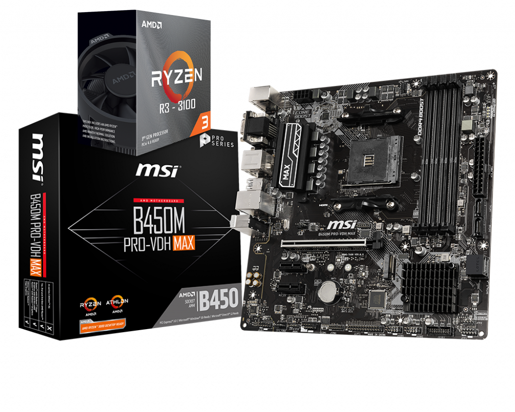 AMD Ryzen 3 3100 Quad-Core 3.9 GHz + MSI B450M PRO-VDH Max Motherboard ...