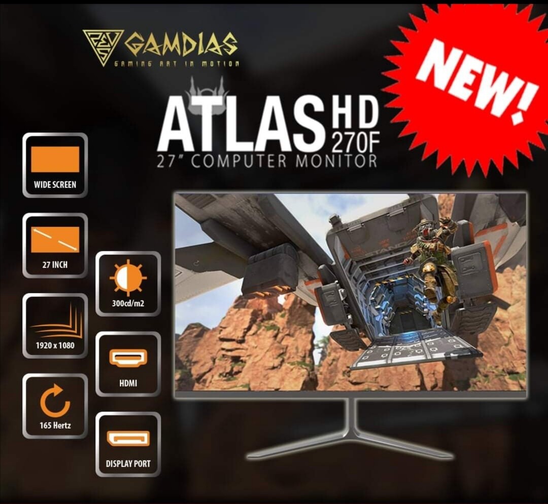 GAMDIAS ATLAS HD270F 27" 165HZ 1ms 1920*1080 FREESYNC/GSYNC COMPATIBLE ...