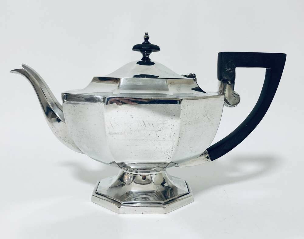Large Antique Art Deco Solid Silver Teapot