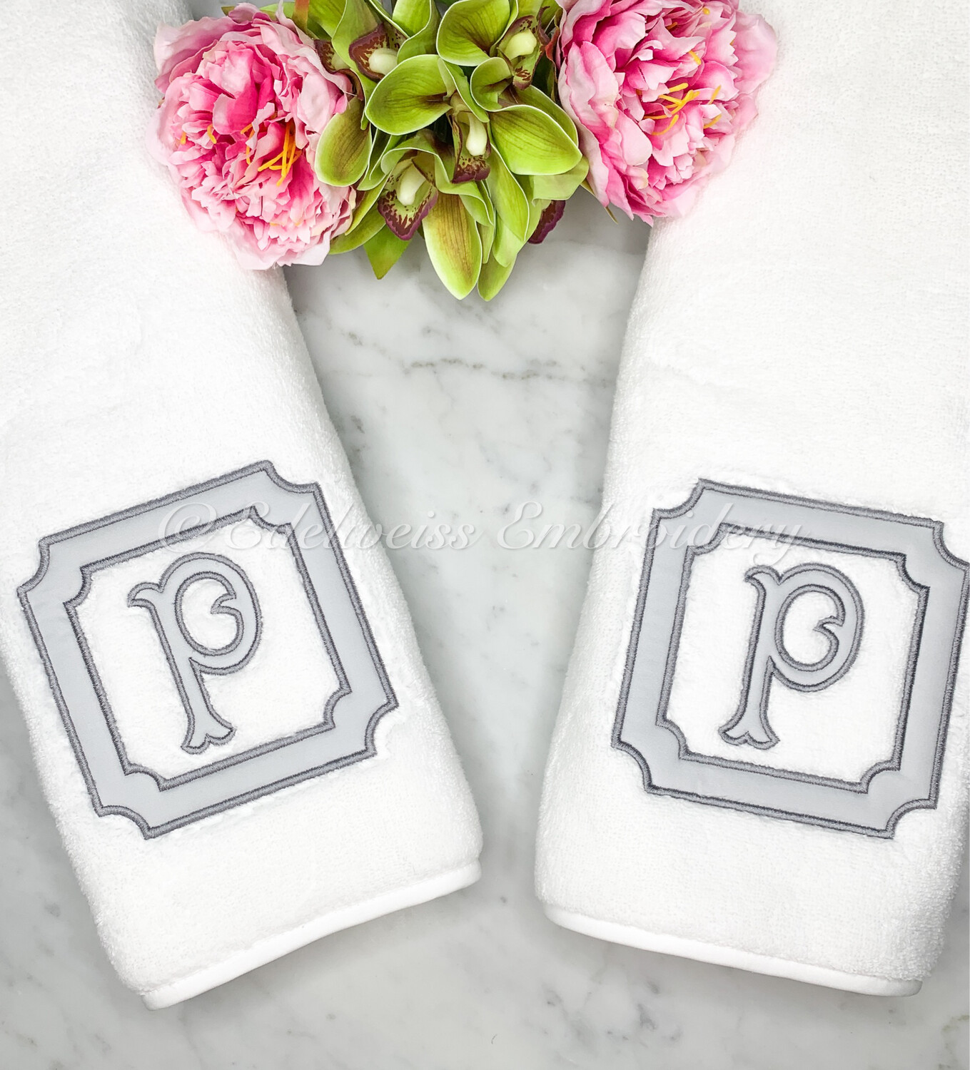 Lorraine border appliqué With Fishtail Monogram Letter Towel Or Tissue ...