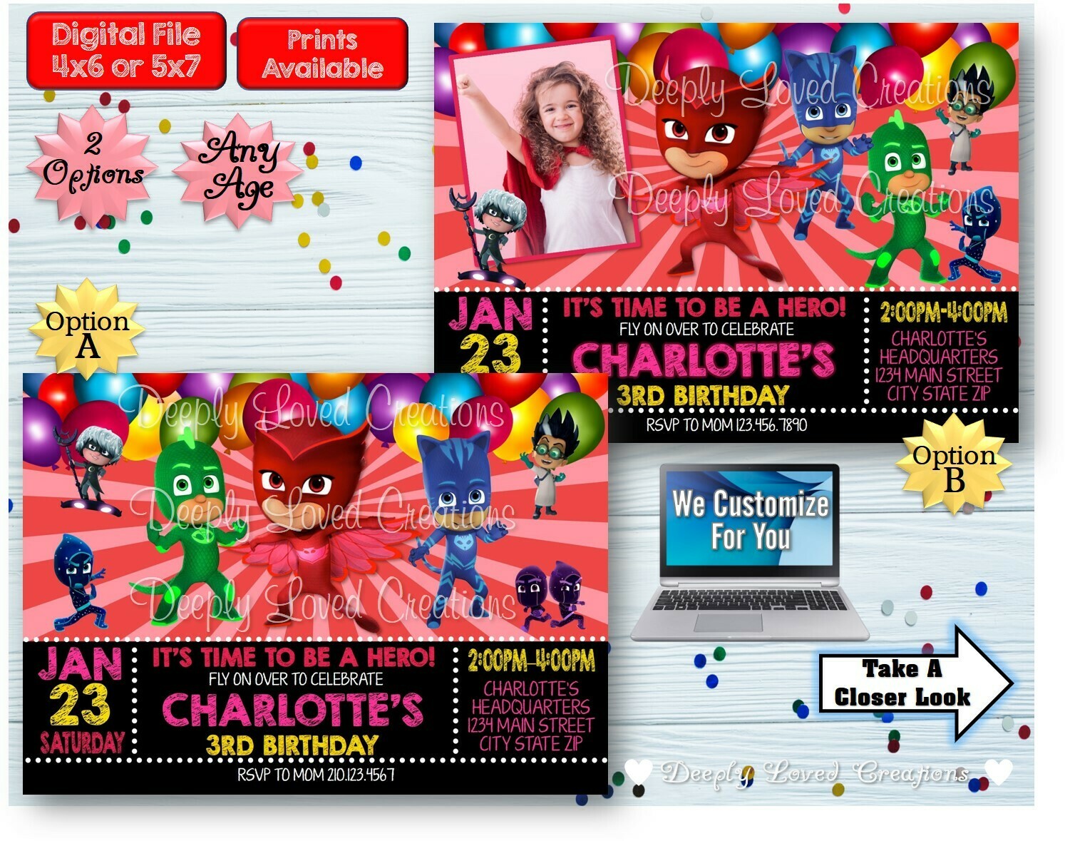 Owlette Invitation*Owlette Birthday*Girl PJ Mask