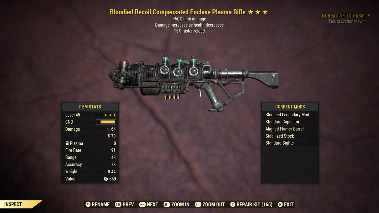 Bloodied 50/15 Enclave Plasma Rifle With Flamer Mod