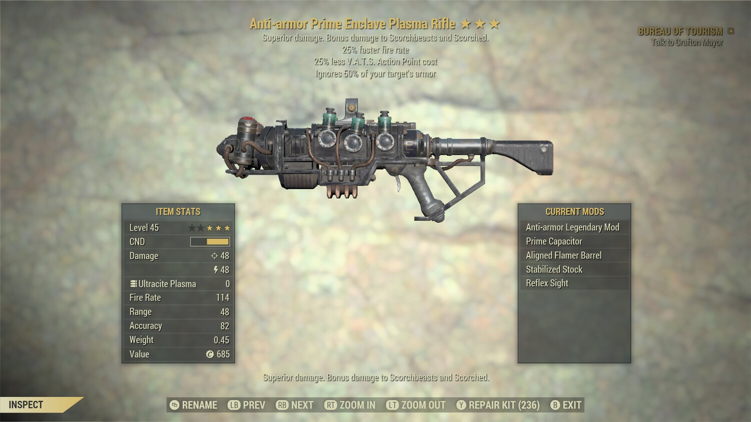 Anti Armor 25/25 Enclave Plasma Rifle With Flamer Mod