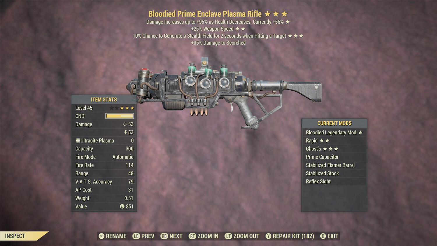 Bloodied 25 Stealth Enclave Plasma Rifle