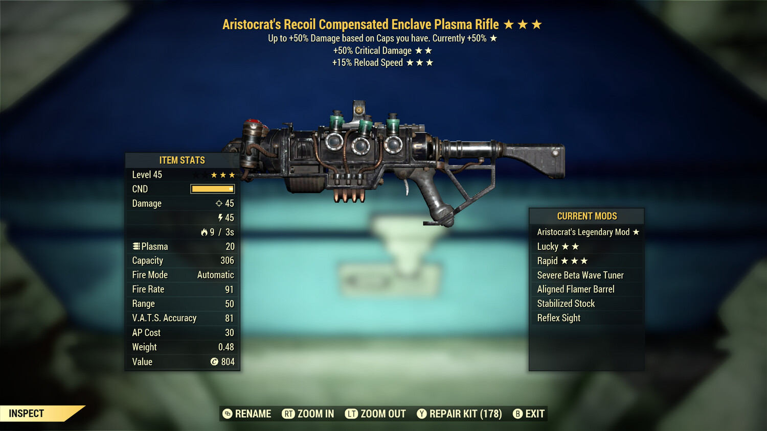 Aristocrat 50/15r Enclave Plasma Rifle With Flamer Mod