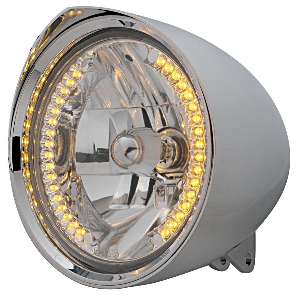 United Pacific Motorcycle Chrome Chopper Headlight w/ Crystal H4 ...
