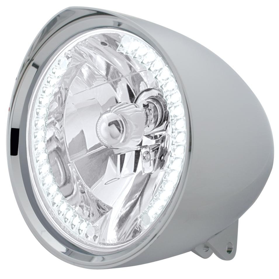 Motorcycle Chrome "Chopper" Headlight w/ Razor Visor H4 Bulb w/ 34 ...