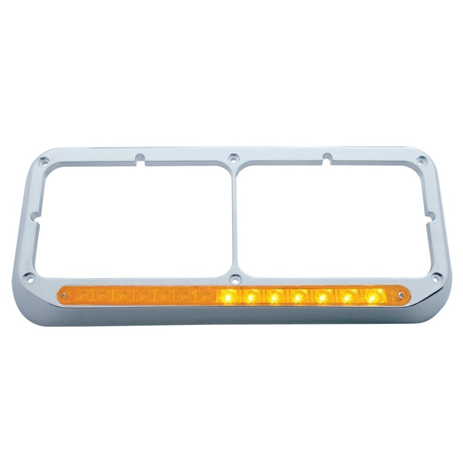United Pacific Chrome Rectangular Dual Headlight Bezel w/ 12" 14 Amber ...