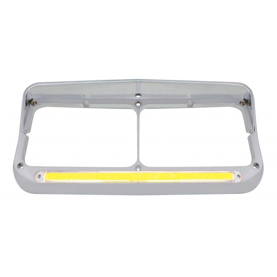 United Pacific Chrome 24 Amber LED/Clear Lens Rectangular Dual Headlight Bezel w/ Visor & GLO ...