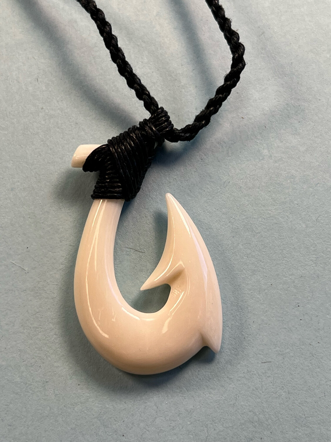 Hawaiian Bone Fish Hook Pendant on Adjustable Hand Braided Black or Tan ...