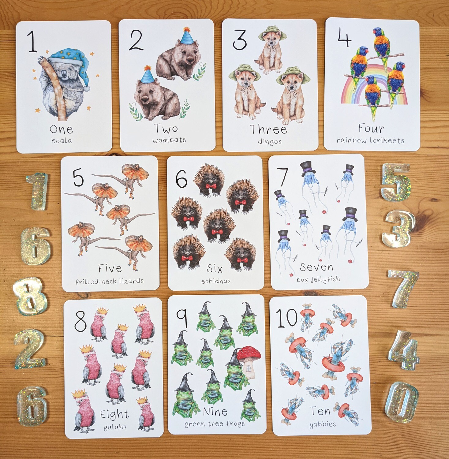 Australian Animal Numbers Flashcards