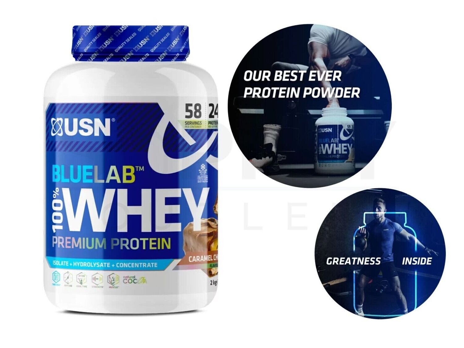 USN 2kg Blue Lab Whey Protein Powder Caramel Chocolate Flavour - Supply ...