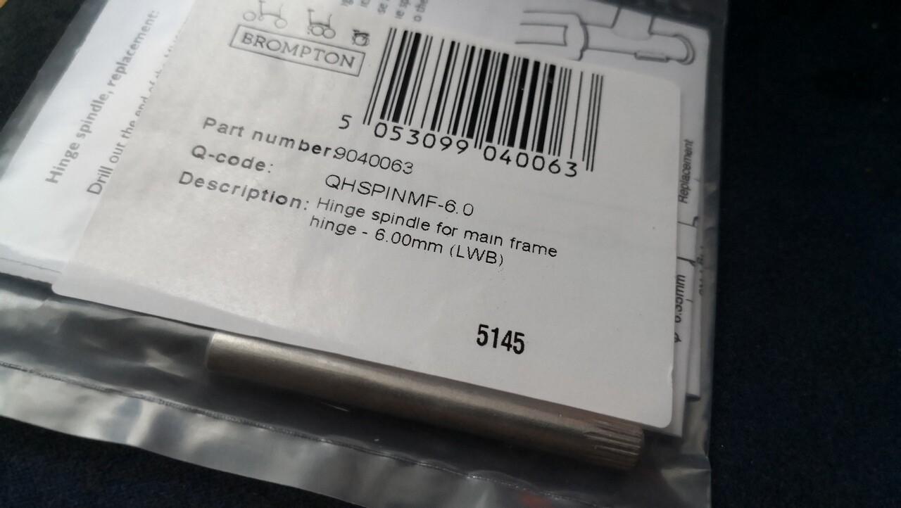 Hinge Spindle Bolt 6.0mm for Long Wheel Base (Brompton) Frame