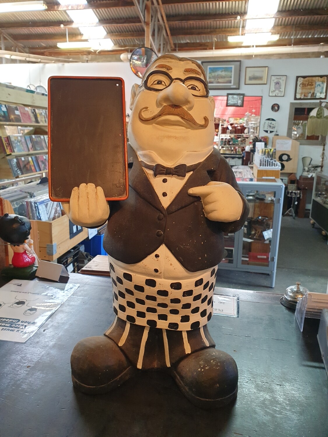 LARGE CERAMIC WAITER STATUE WITH SIGN - Store - The Funky Pickers Shed ...