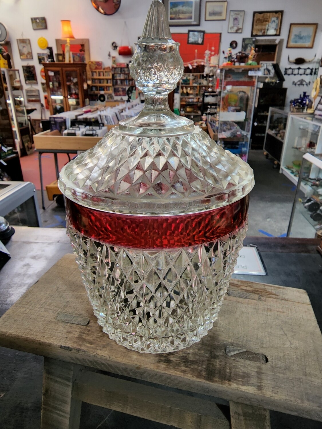 VINTAGE RUBY RED STAINED GLASS BISCUIT JAR - Store - The Funky Pickers ...