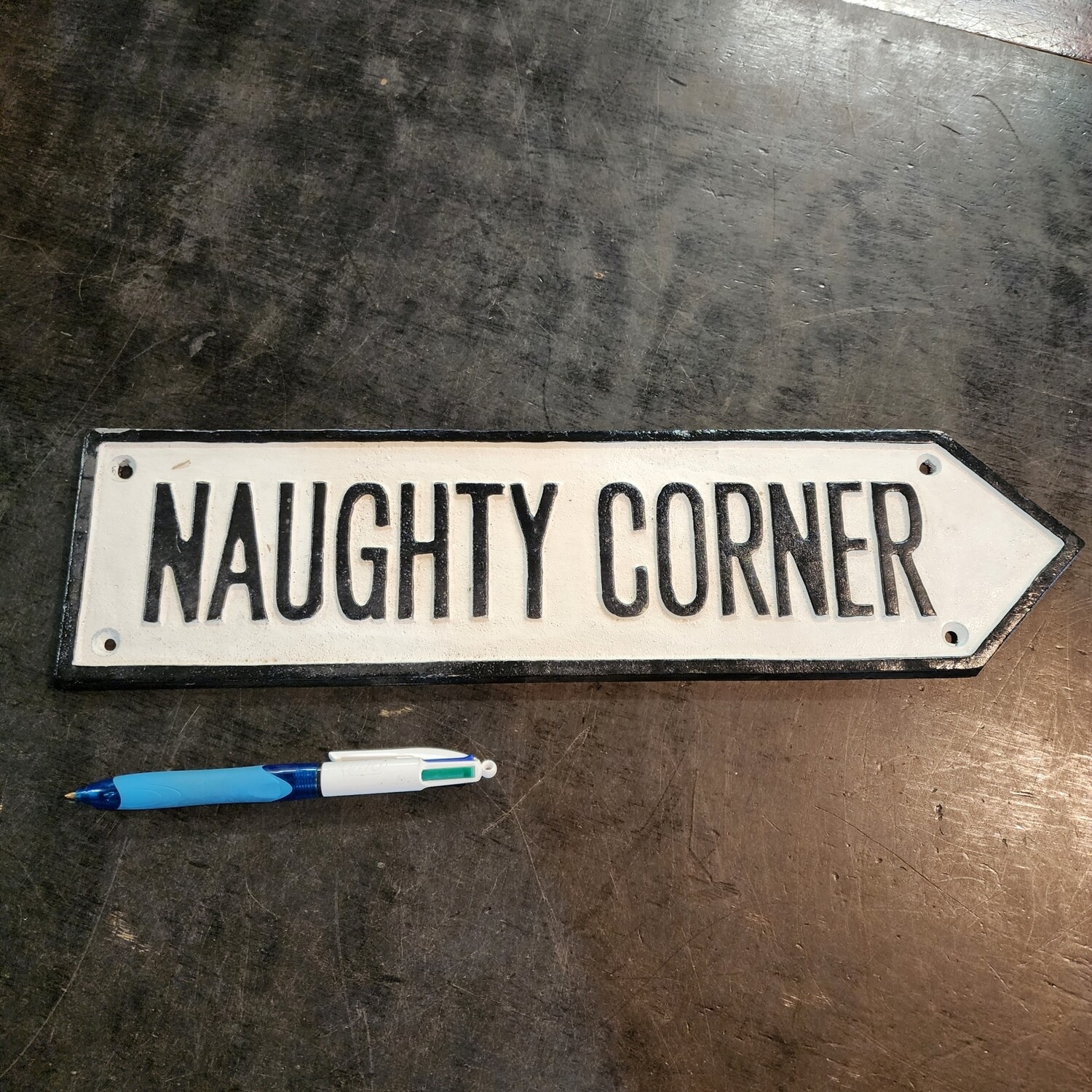 NAUGHTY CORNER CAST IRON ARROW SIGN - Store - The Funky Pickers Shed ...