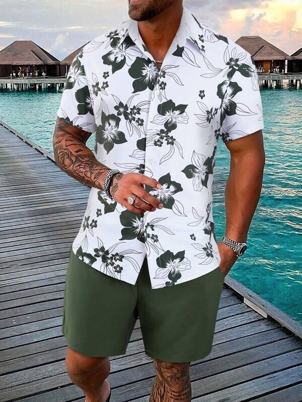 Conjunto Playero Para Hombre Diseño de Flores