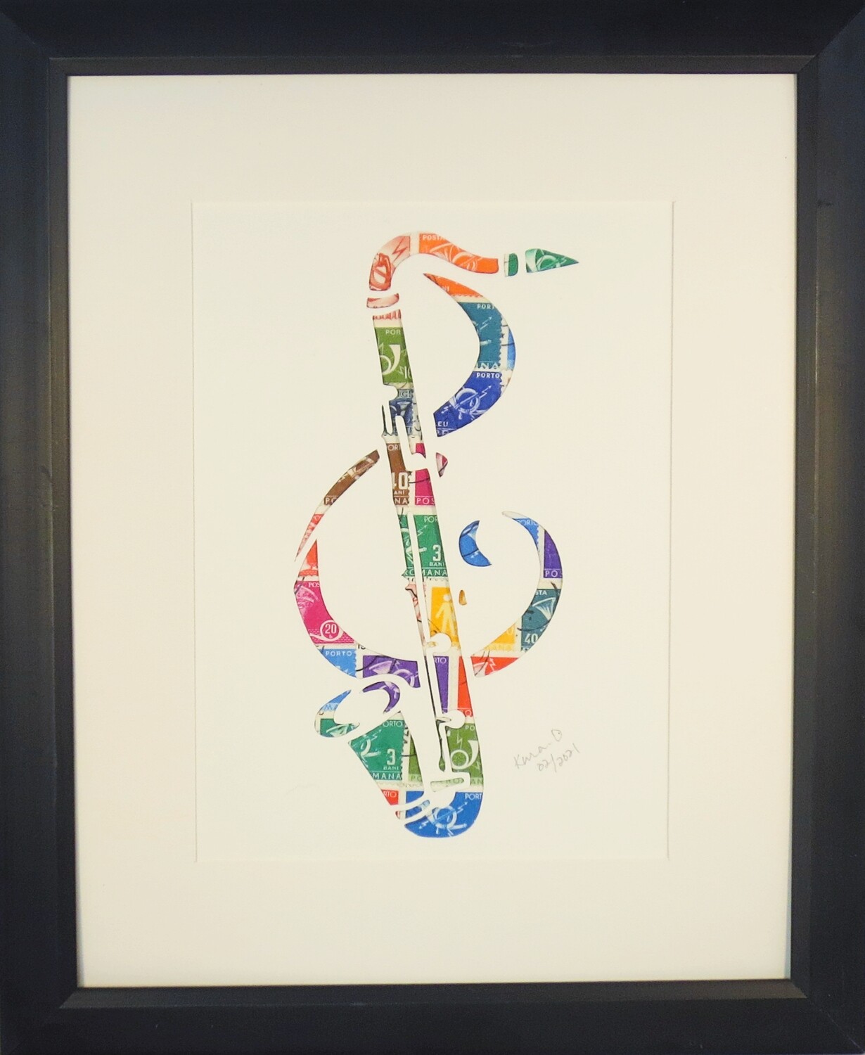 Vintage Postage Stamp Art - "Bass Clarinet"