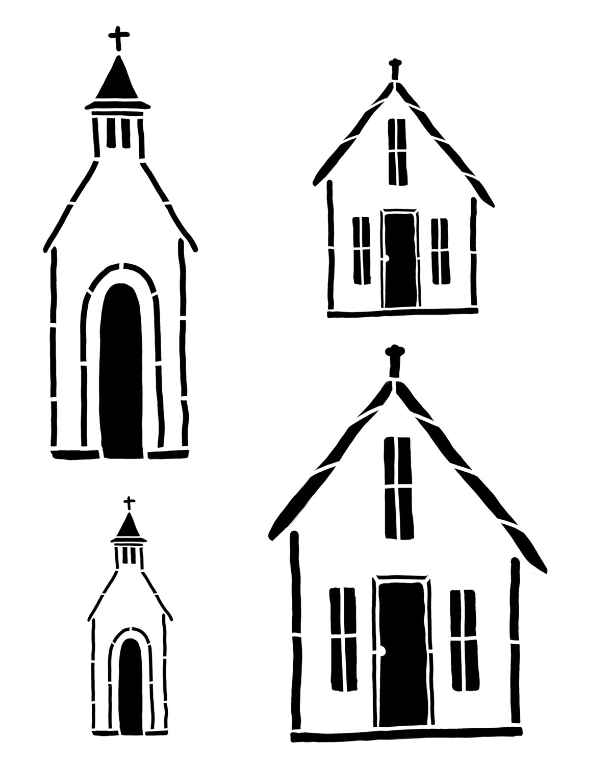 Rustic Churches stencil 8x10