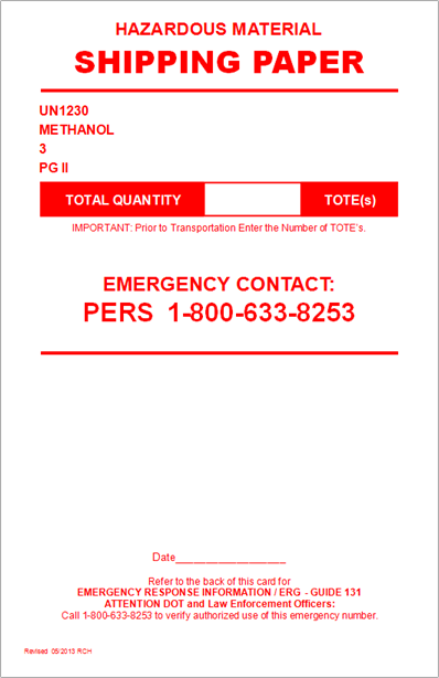 UN1230 Methanol (IBC/Totes)