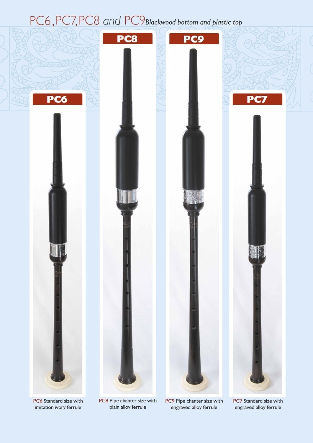 Blackwood Practice Chanters - Mounted - Bagpipe Shop - MG Reeds