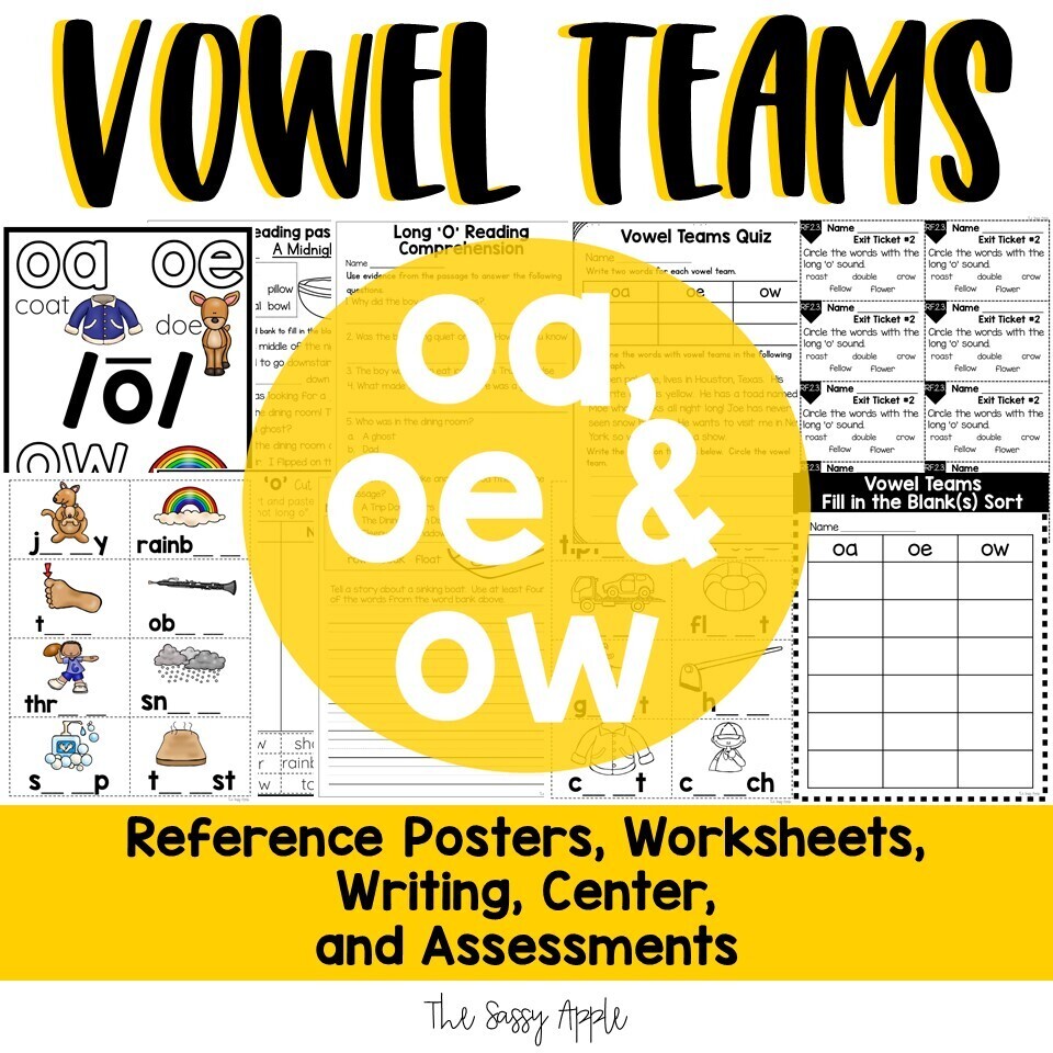 OA OE OW Worksheets Activities Long O Vowel Teams - Shop - The Sassy Apple